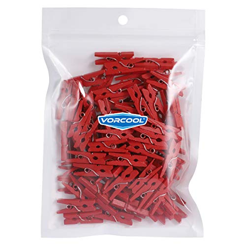 VORCOOL 100pcs Mini Wooden Pegs Photo Paper Craft Clips Laundry Clothespins Red