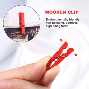 VORCOOL 100pcs Mini Wooden Pegs Photo Paper Craft Clips Laundry Clothespins Red