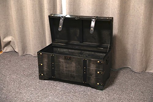 Vintiquewise Distressed Black Medium Wooden Storage Trunk