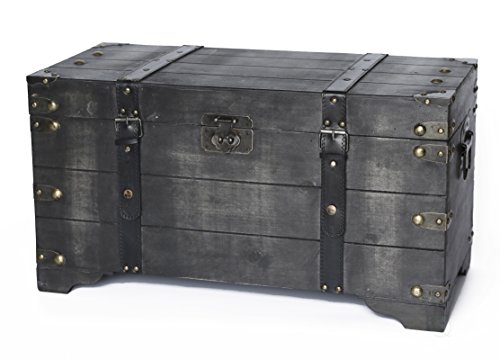 Vintiquewise Distressed Black Medium Wooden Storage Trunk