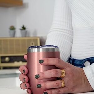 CHILLOUT LIFE 12 oz Stainless Steel Tumbler with Lid & Gift Box | Wine Tumbler Double Wall Vacuum Insulated Travel Tumbler Cup for Coffee, Wine, Cocktails, Ice Cream - Rose Gold Tumbler