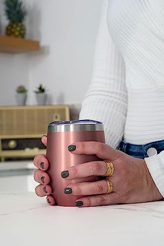 CHILLOUT LIFE 12 oz Stainless Steel Tumbler with Lid & Gift Box | Wine Tumbler Double Wall Vacuum Insulated Travel Tumbler Cup for Coffee, Wine, Cocktails, Ice Cream - Rose Gold Tumbler