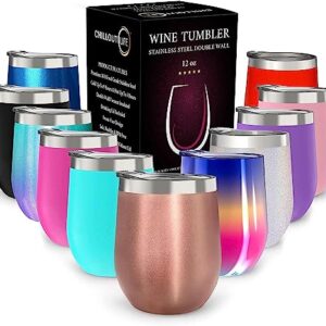 CHILLOUT LIFE 12 oz Stainless Steel Tumbler with Lid & Gift Box | Wine Tumbler Double Wall Vacuum Insulated Travel Tumbler Cup for Coffee, Wine, Cocktails, Ice Cream - Rose Gold Tumbler