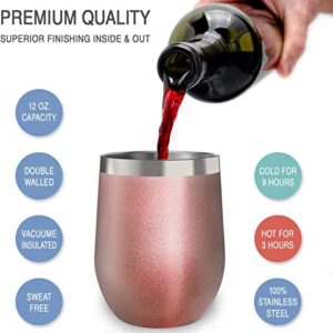 CHILLOUT LIFE 12 oz Stainless Steel Tumbler with Lid & Gift Box | Wine Tumbler Double Wall Vacuum Insulated Travel Tumbler Cup for Coffee, Wine, Cocktails, Ice Cream - Rose Gold Tumbler