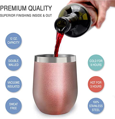 CHILLOUT LIFE 12 oz Stainless Steel Tumbler with Lid & Gift Box | Wine Tumbler Double Wall Vacuum Insulated Travel Tumbler Cup for Coffee, Wine, Cocktails, Ice Cream - Rose Gold Tumbler