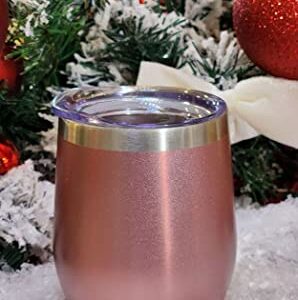 CHILLOUT LIFE 12 oz Stainless Steel Tumbler with Lid & Gift Box | Wine Tumbler Double Wall Vacuum Insulated Travel Tumbler Cup for Coffee, Wine, Cocktails, Ice Cream - Rose Gold Tumbler