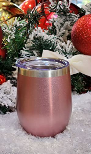 CHILLOUT LIFE 12 oz Stainless Steel Tumbler with Lid & Gift Box | Wine Tumbler Double Wall Vacuum Insulated Travel Tumbler Cup for Coffee, Wine, Cocktails, Ice Cream - Rose Gold Tumbler