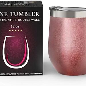 CHILLOUT LIFE 12 oz Stainless Steel Tumbler with Lid & Gift Box | Wine Tumbler Double Wall Vacuum Insulated Travel Tumbler Cup for Coffee, Wine, Cocktails, Ice Cream - Rose Gold Tumbler