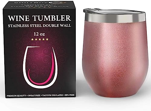 CHILLOUT LIFE 12 oz Stainless Steel Tumbler with Lid & Gift Box | Wine Tumbler Double Wall Vacuum Insulated Travel Tumbler Cup for Coffee, Wine, Cocktails, Ice Cream - Rose Gold Tumbler