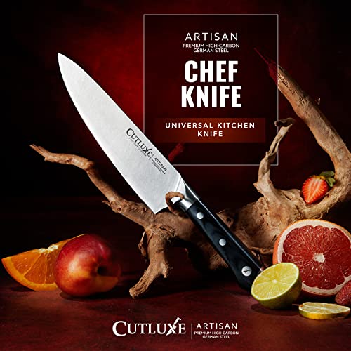 Cutluxe Chef Knife – Razor Sharp Kitchen Knife Forged from High Carbon German Steel – Ergonomic Handle & Full Tang Design – Artisan Series