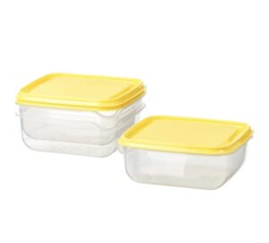 ikea pruta food storage square 14x14x2.25 container 20 oz, 6 pack bpa-free plastic clear container, yellow lid