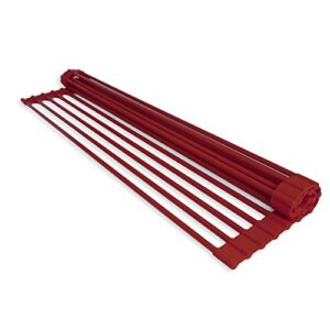 domestic corner - over-the-sink dish drying rack - roll up dish drying rack, perfect for cleaning & drying plates, cups, pots, pan and produce - red