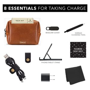 Pinch Provisions Tech Kit, Cognac Includes 8 Must-Have Emergency Essential Items for Techies, Tech Accessories, Ideal Gift for Work, Christmas & Birthdays, Portable Pouch