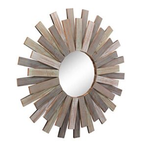 Stonebriar Large Round 32" Wooden Sunburst Wall Mirror with Attached Hanging Bracket, Decorative Rustic Decor for the Living Room, Bathroom, Bedroom, and Entryway