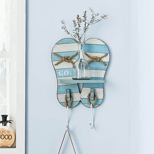 NIKKY HOME Beach Themed Flip Flop Sandal Decorative Wall Mounted Coat Hooks Towel Rack,14.96 x 3.62 x 9.96 Inches, Blue