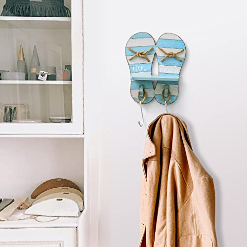 NIKKY HOME Beach Themed Flip Flop Sandal Decorative Wall Mounted Coat Hooks Towel Rack,14.96 x 3.62 x 9.96 Inches, Blue