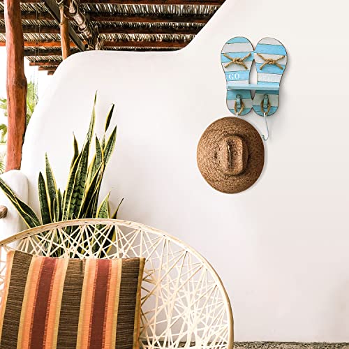 NIKKY HOME Beach Themed Flip Flop Sandal Decorative Wall Mounted Coat Hooks Towel Rack,14.96 x 3.62 x 9.96 Inches, Blue