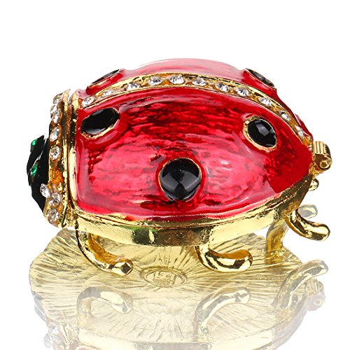 YU FENG Ladybug Figurine Trinket Box Hinged Crystals Jeweled Small Cute Animal Jewelry Boxes Collectible