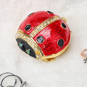 YU FENG Ladybug Figurine Trinket Box Hinged Crystals Jeweled Small Cute Animal Jewelry Boxes Collectible