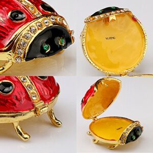 YU FENG Ladybug Figurine Trinket Box Hinged Crystals Jeweled Small Cute Animal Jewelry Boxes Collectible