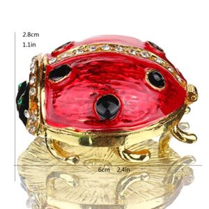 YU FENG Ladybug Figurine Trinket Box Hinged Crystals Jeweled Small Cute Animal Jewelry Boxes Collectible