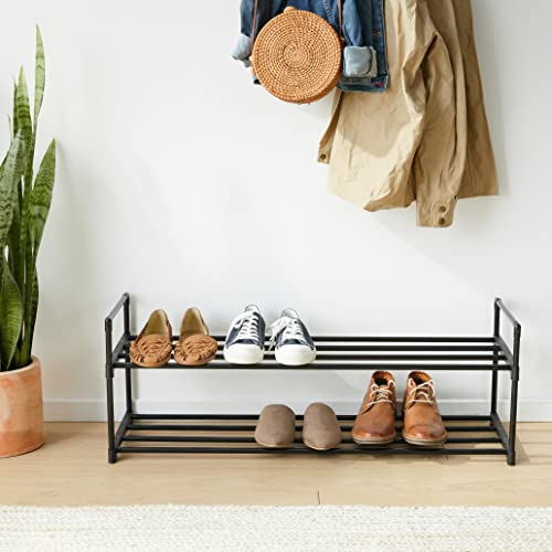 SONGMICS Shoe Rack, 2 Tier Shoe Organizer, Metal Shoe Storage Shelf for 10 Pairs of Shoes, Easy to Assemble, Entryway, Black ULSA12BK