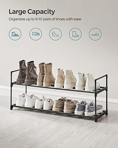 SONGMICS Shoe Rack, 2 Tier Shoe Organizer, Metal Shoe Storage Shelf for 10 Pairs of Shoes, Easy to Assemble, Entryway, Black ULSA12BK