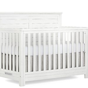 Evolur Belmar Flat 5-in-1 Convertible Crib in Weathered White, Features 3 Mattress Height Settings, Greenguard Gold Certified, Made of Kiln-Dried Hardwood