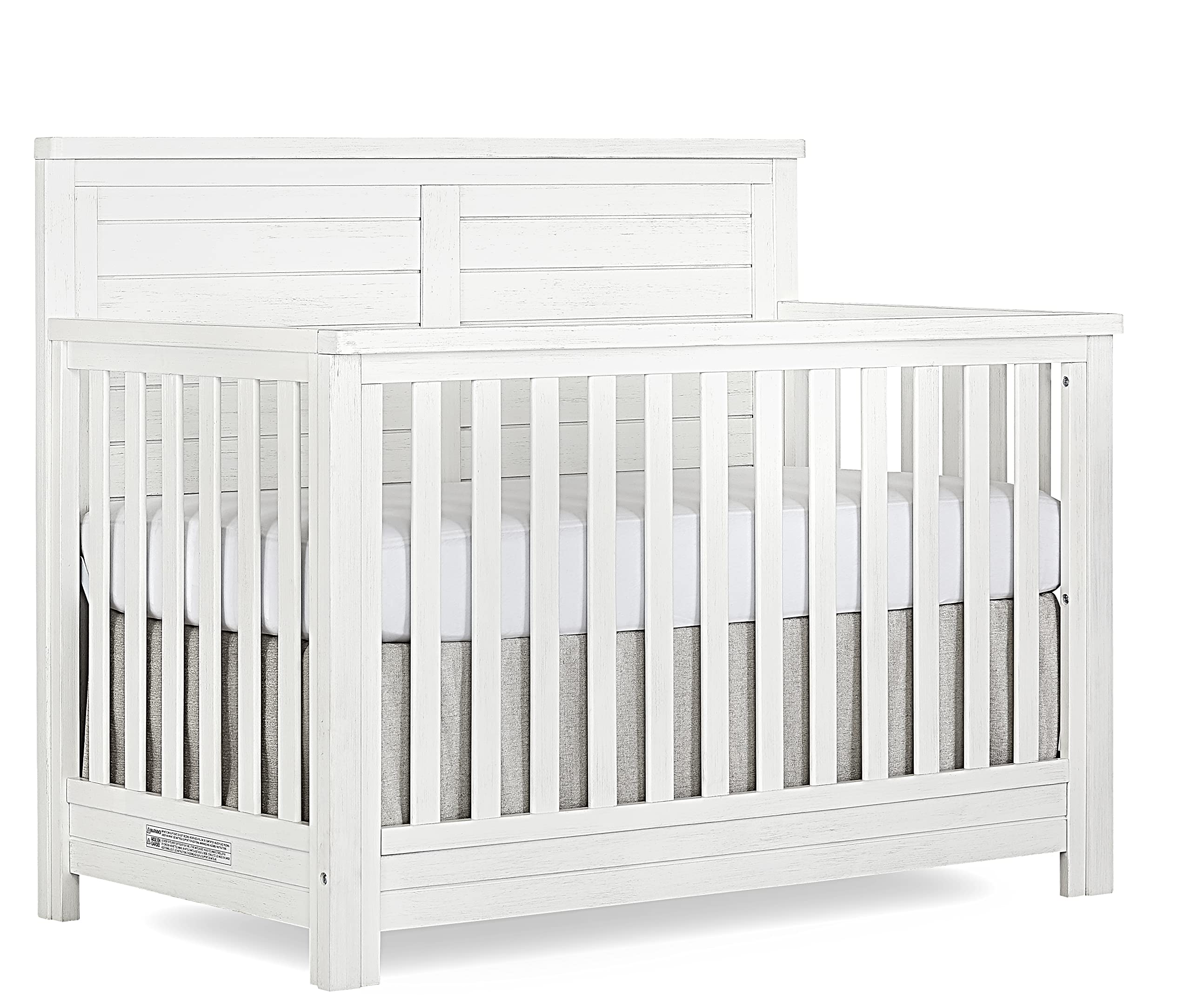 Evolur Belmar Flat 5-in-1 Convertible Crib in Weathered White, Features 3 Mattress Height Settings, Greenguard Gold Certified, Made of Kiln-Dried Hardwood