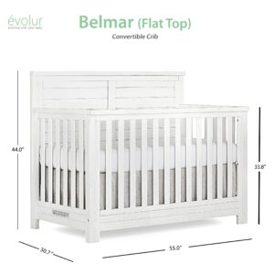 Evolur Belmar Flat 5-in-1 Convertible Crib in Weathered White, Features 3 Mattress Height Settings, Greenguard Gold Certified, Made of Kiln-Dried Hardwood