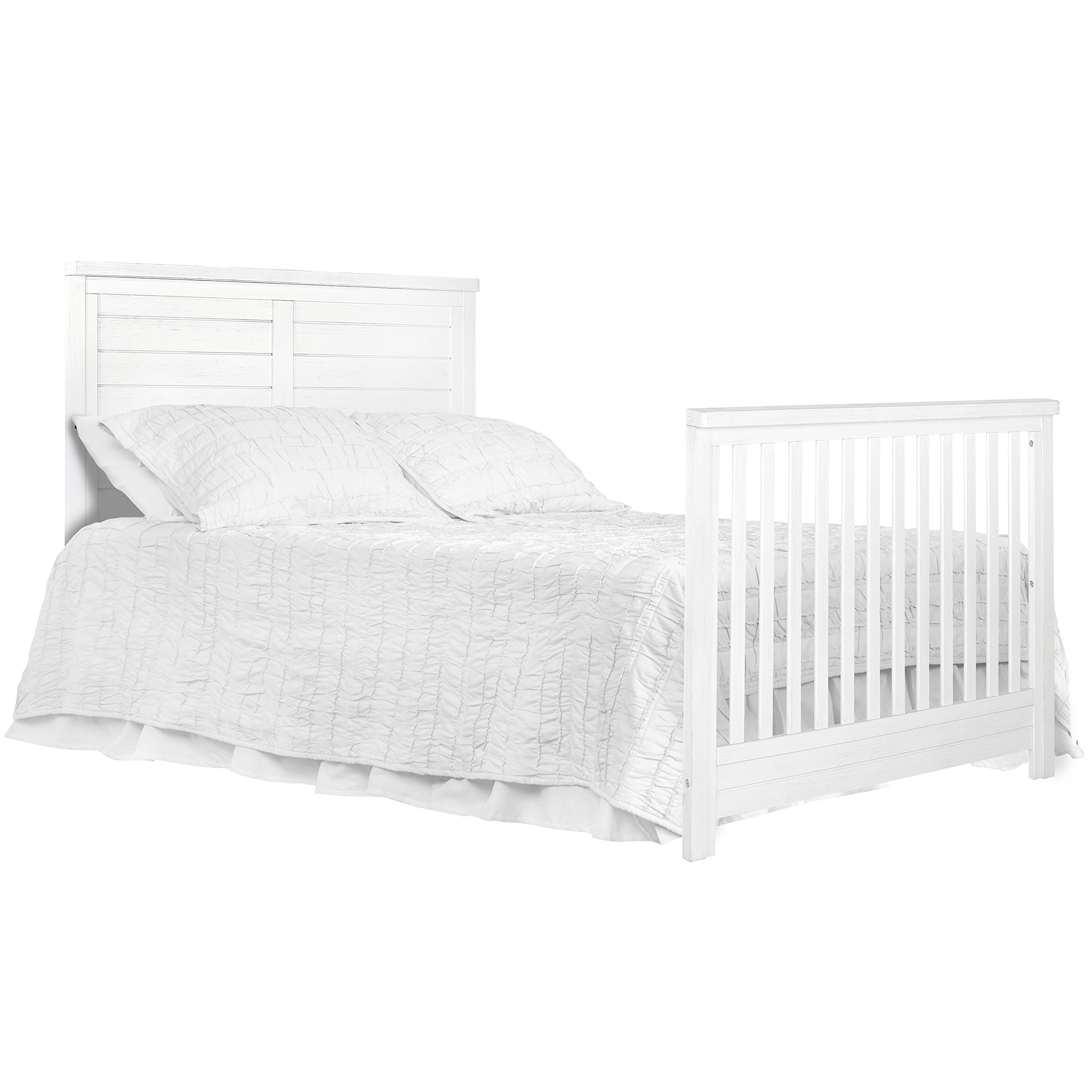 Evolur Belmar Flat 5-in-1 Convertible Crib in Weathered White, Features 3 Mattress Height Settings, Greenguard Gold Certified, Made of Kiln-Dried Hardwood