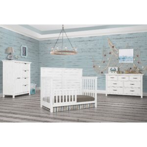 Evolur Belmar Flat 5-in-1 Convertible Crib in Weathered White, Features 3 Mattress Height Settings, Greenguard Gold Certified, Made of Kiln-Dried Hardwood