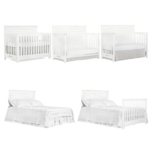 Evolur Belmar Flat 5-in-1 Convertible Crib in Weathered White, Features 3 Mattress Height Settings, Greenguard Gold Certified, Made of Kiln-Dried Hardwood