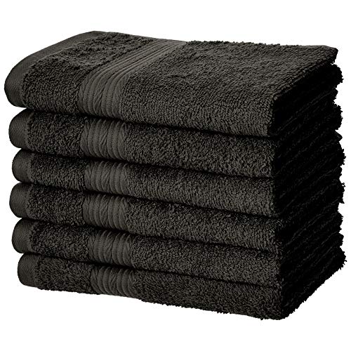 AmazonBasics Fade-Resistant Cotton Hand Towel - 6-Pack, Black