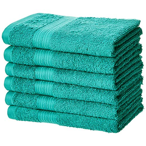 Amazon Basics Fade-Resistant Cotton Hand Towel - 6-Pack, Teal