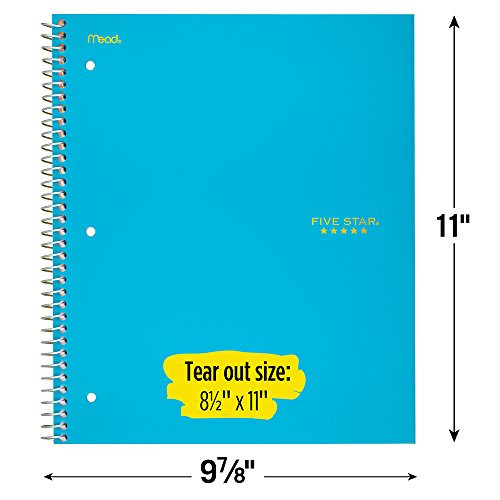 Five Star Spiral Notebooks, 1 Subject, College Ruled Paper, 100 Sheets, 11" x 8-1/2", Teal, Yellow, 2 Pack (38440)