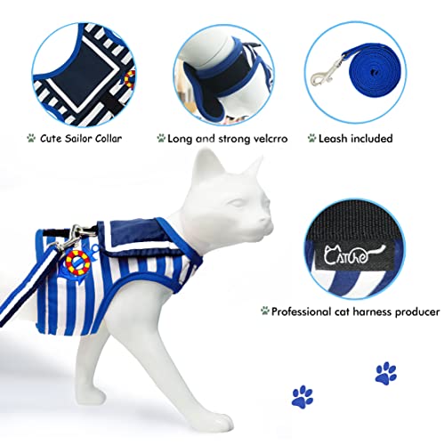 Yizhi Miaow Cat Harness and Leash for Walking Escape Proof, Adjustable Cat Vest Harness, Padded Stylish Cat Walking Jackets, Sailor Suit Navy, X-Small