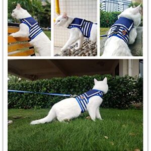 Yizhi Miaow Cat Harness and Leash for Walking Escape Proof, Adjustable Cat Vest Harness, Padded Stylish Cat Walking Jackets, Sailor Suit Navy, X-Small