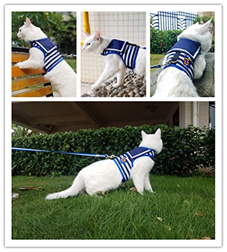 Yizhi Miaow Cat Harness and Leash for Walking Escape Proof, Adjustable Cat Vest Harness, Padded Stylish Cat Walking Jackets, Sailor Suit Navy, X-Small