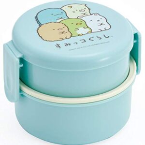 Skater Sumikkogurashi 2 Tier Round Bento Lunch Box with Folk (17oz) - Authentic Japanese Design - Microwave Safe - Blue