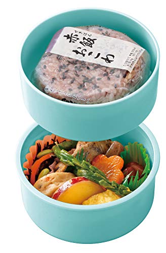 Skater Sumikkogurashi 2 Tier Round Bento Lunch Box with Folk (17oz) - Authentic Japanese Design - Microwave Safe - Blue