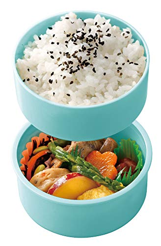 Skater Sumikkogurashi 2 Tier Round Bento Lunch Box with Folk (17oz) - Authentic Japanese Design - Microwave Safe - Blue