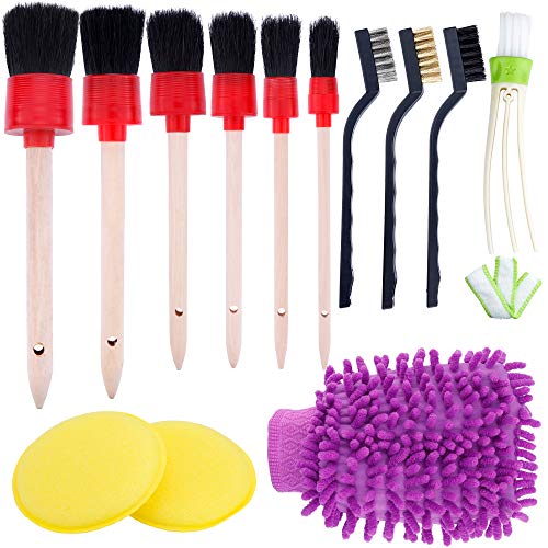 JANYUN 13 Pcs Auto Detailing Brush Set Car Detail Brushes Kit Supplies for Cleaning Automotive Cleaning Wheels Dashboard Interior Exterior Leather Air Vents Emblems (Black)