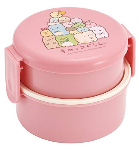 Skater Sumikkogurashi 2 Tier Round Bento Lunch Box with Folk (17oz) - Authentic Japanese Design - Microwave Safe - Pink