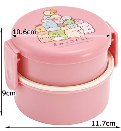 Skater Sumikkogurashi 2 Tier Round Bento Lunch Box with Folk (17oz) - Authentic Japanese Design - Microwave Safe - Pink