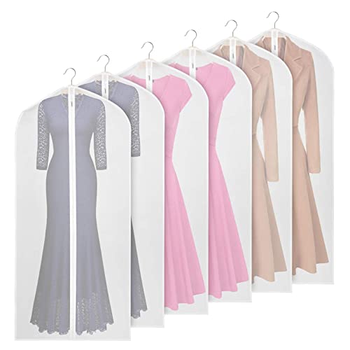 Univivi Clear Garment Bags for Hanging Clothes 60 inch Clear Dress Bags for Storage 6Pack Suit Cover for Long Gown Coat