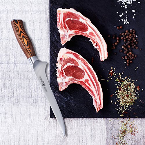 TUO Boning Knife - Razor Sharp Fillet Knife - High Carbon German Stainless Steel Kitchen Cutlery - Pakkawood Handle - Luxurious Gift Box Included - 7 inch - Fiery Phoenix Series