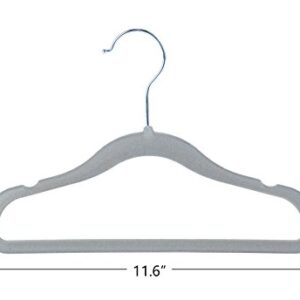 Finnhomy Non-Slip Clothes Hangers for Baby and Kids 30-Pack Velvet Hangers with 10 Finger Clips, Gray