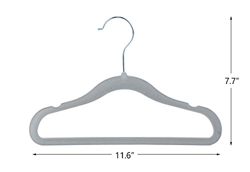 Finnhomy Non-Slip Clothes Hangers for Baby and Kids 30-Pack Velvet Hangers with 10 Finger Clips, Gray