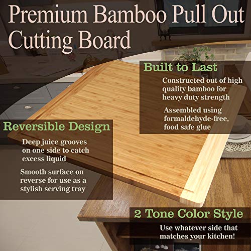 BambooMN Universal Premium Pull Out Cutting Boards - Under Counter Replacement - Designed To Fit Standard Slots - Heavy Duty Kitchen Board with Juice Groove - 22" x 14" x 0.75" - 1 Piece